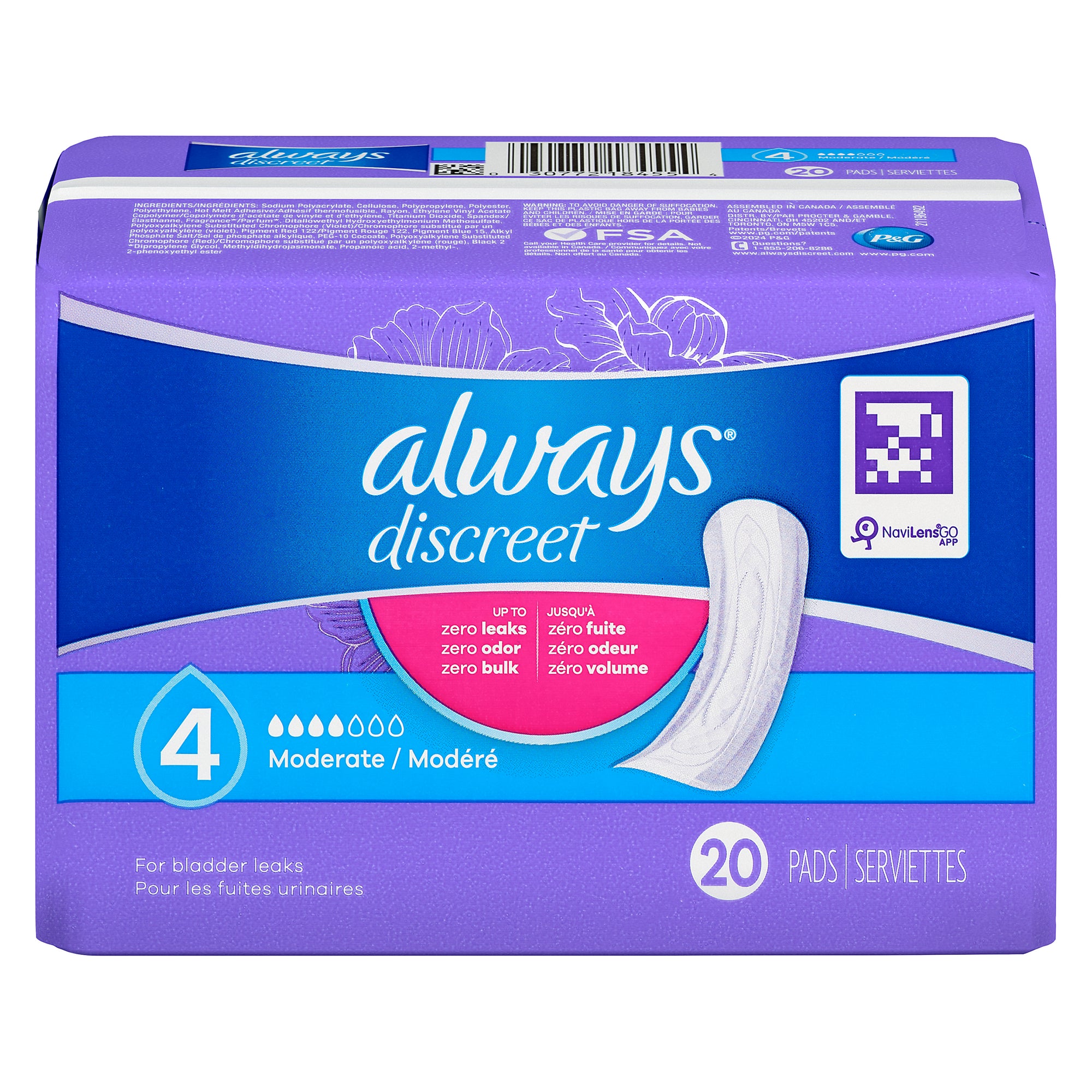Always Discreet Liners, Moderate Pad, 20-Pack – Giant Tiger