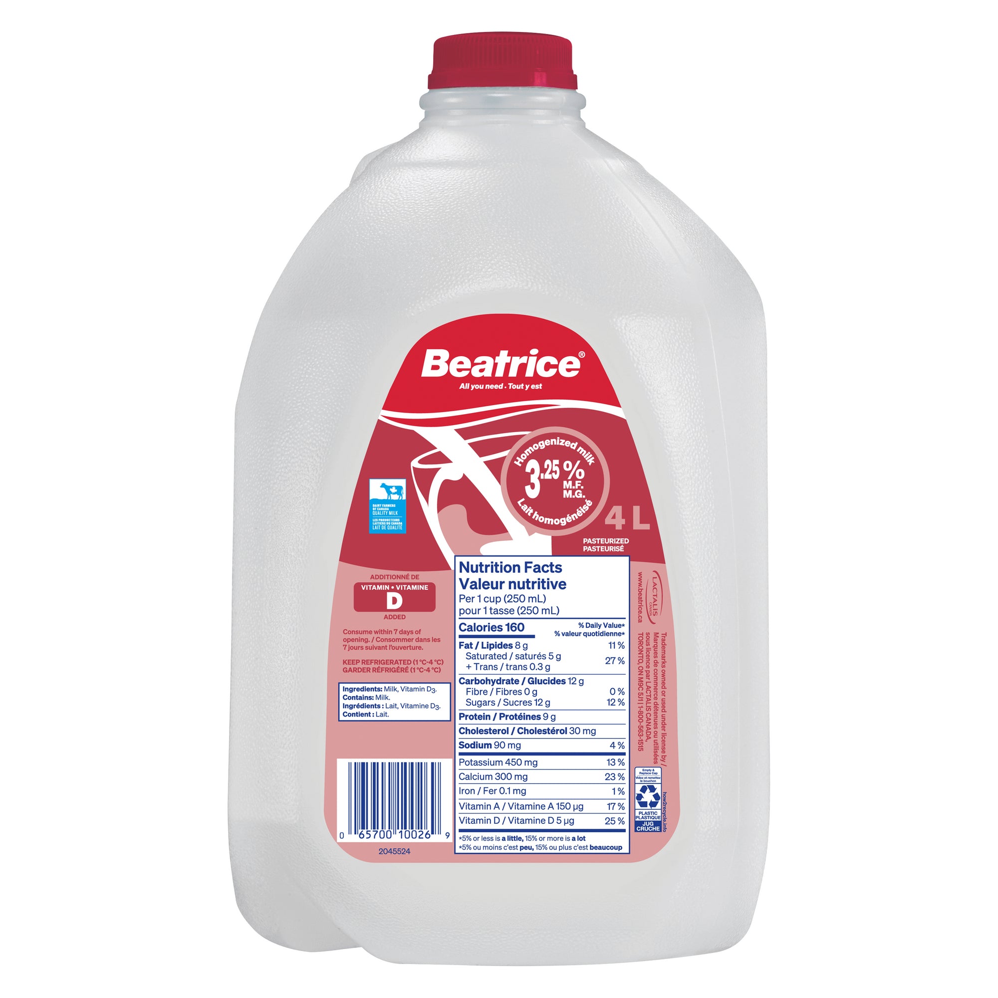 Beatrice Homogenized Milk 3.25% M.F. - 4L – Giant Tiger