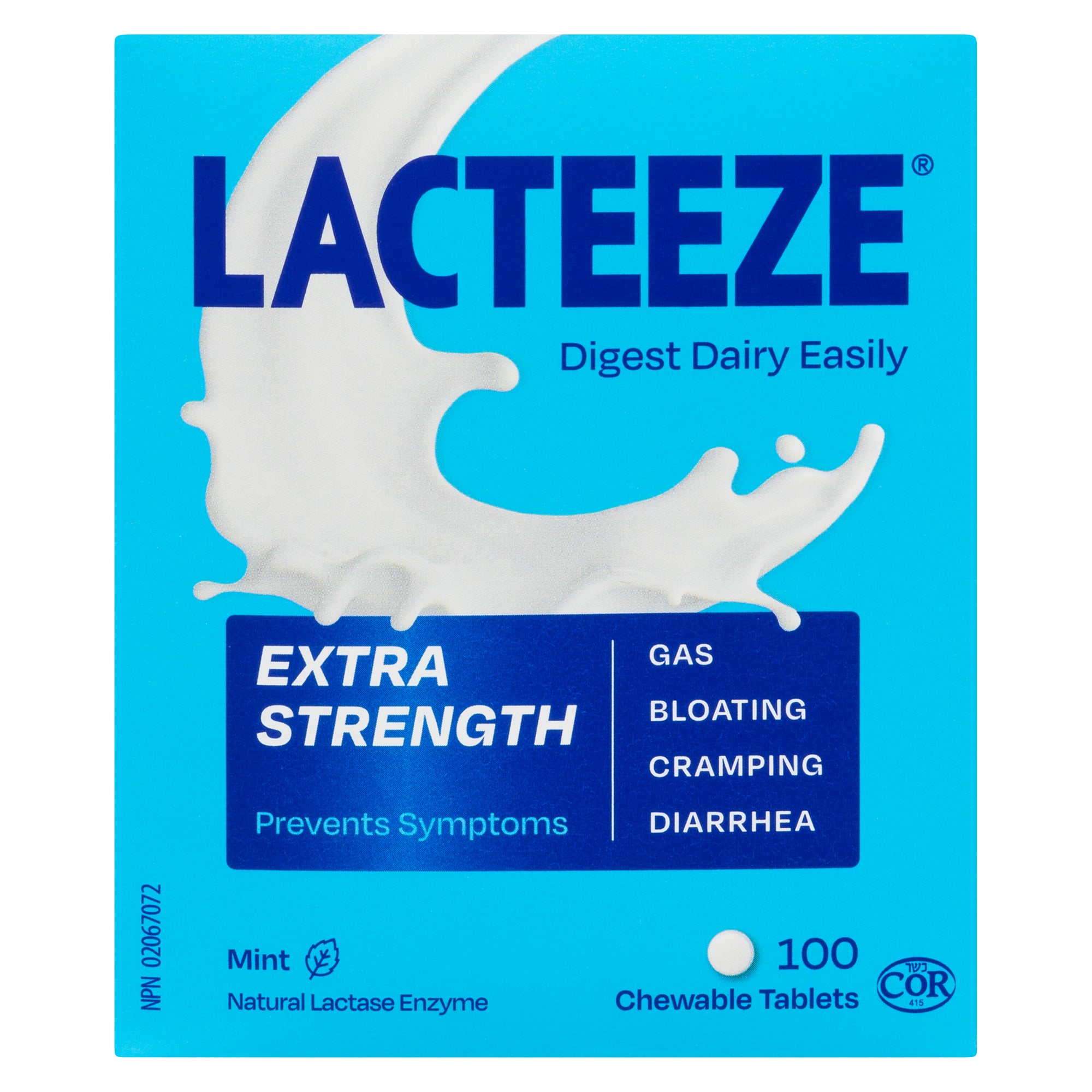 Lacteeze Natural Mint Flavour Chewable Extra Strength Lactase Enzyme ...