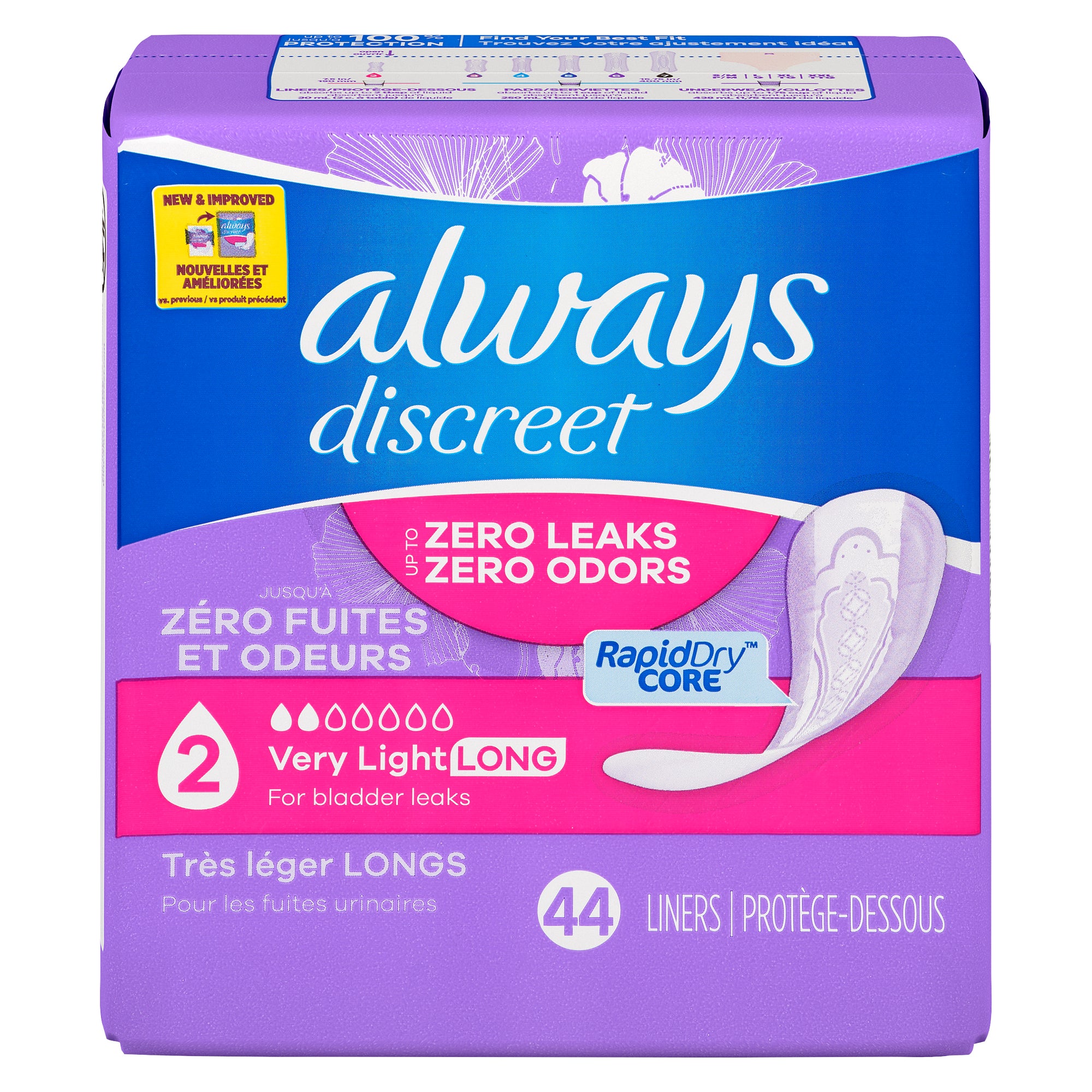Always Discreet Rapid Dry Liners, 44-Pack – Giant Tiger