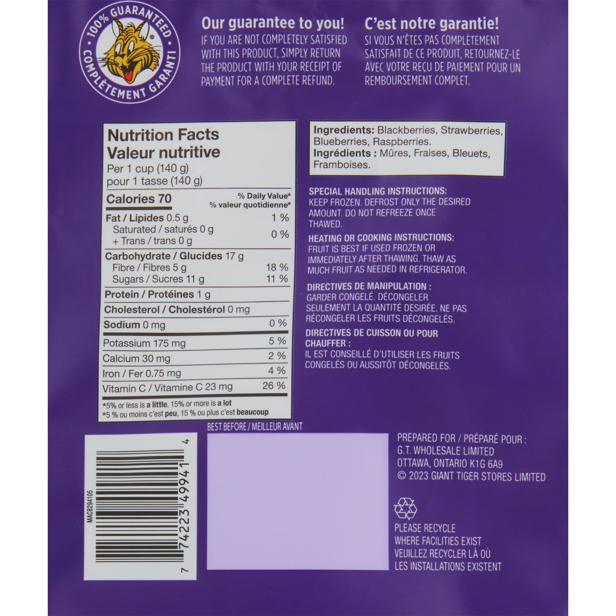 Giant Tiger Marché Frozen 4-Berry Blend, 600-g