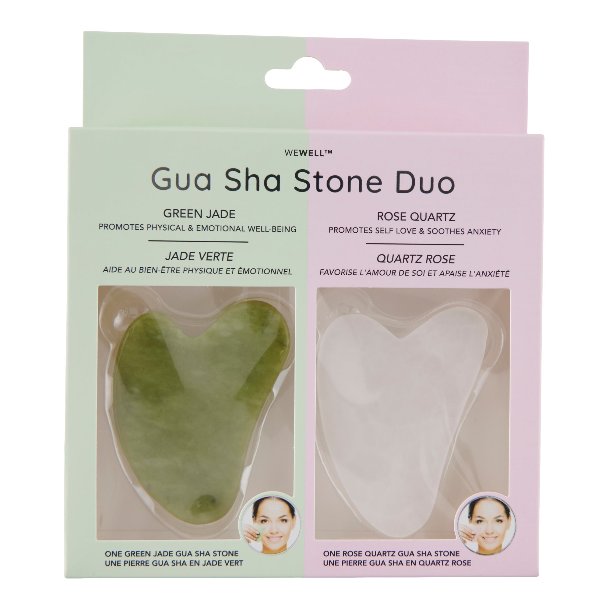 Gua Sha Stone Duo Facial Tool, Green Jade & Rose Quartz – Giant Tiger