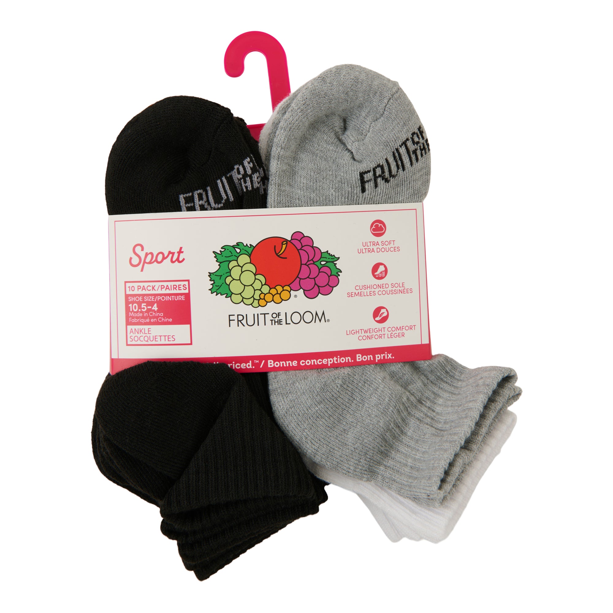 Fruit of the Loom Girls' Sport Socks, 10-Pack, Assorted – Giant Tiger