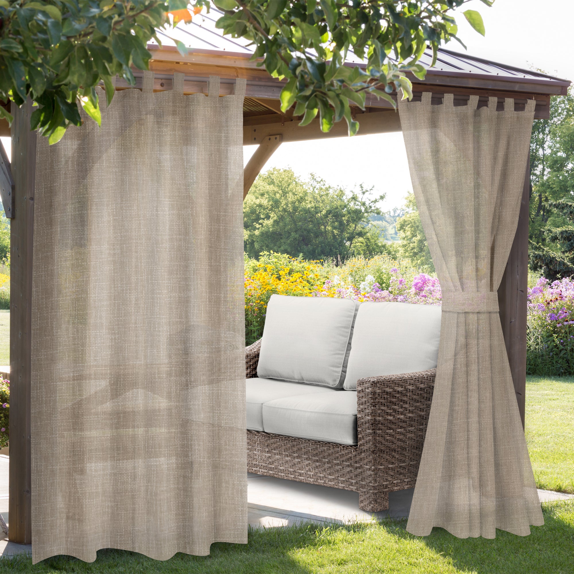 Solid Outdoor Faux Linen Curtain with Velcro Tabs, 54-in x 84-in ...