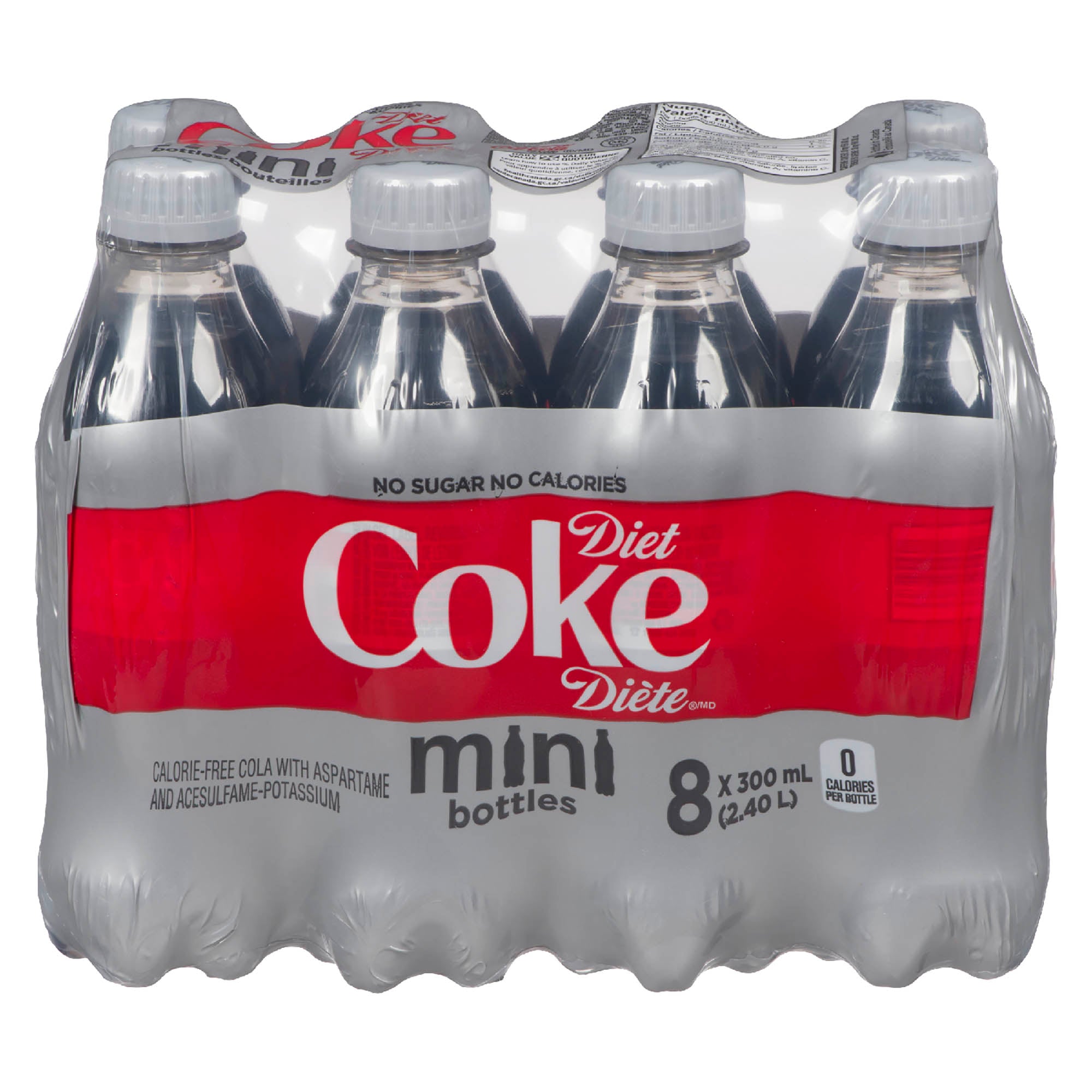 Coca-Cola Diet Coke Calorie-Free Cola Mini Bottles, 8-Pack, 300-ml ...