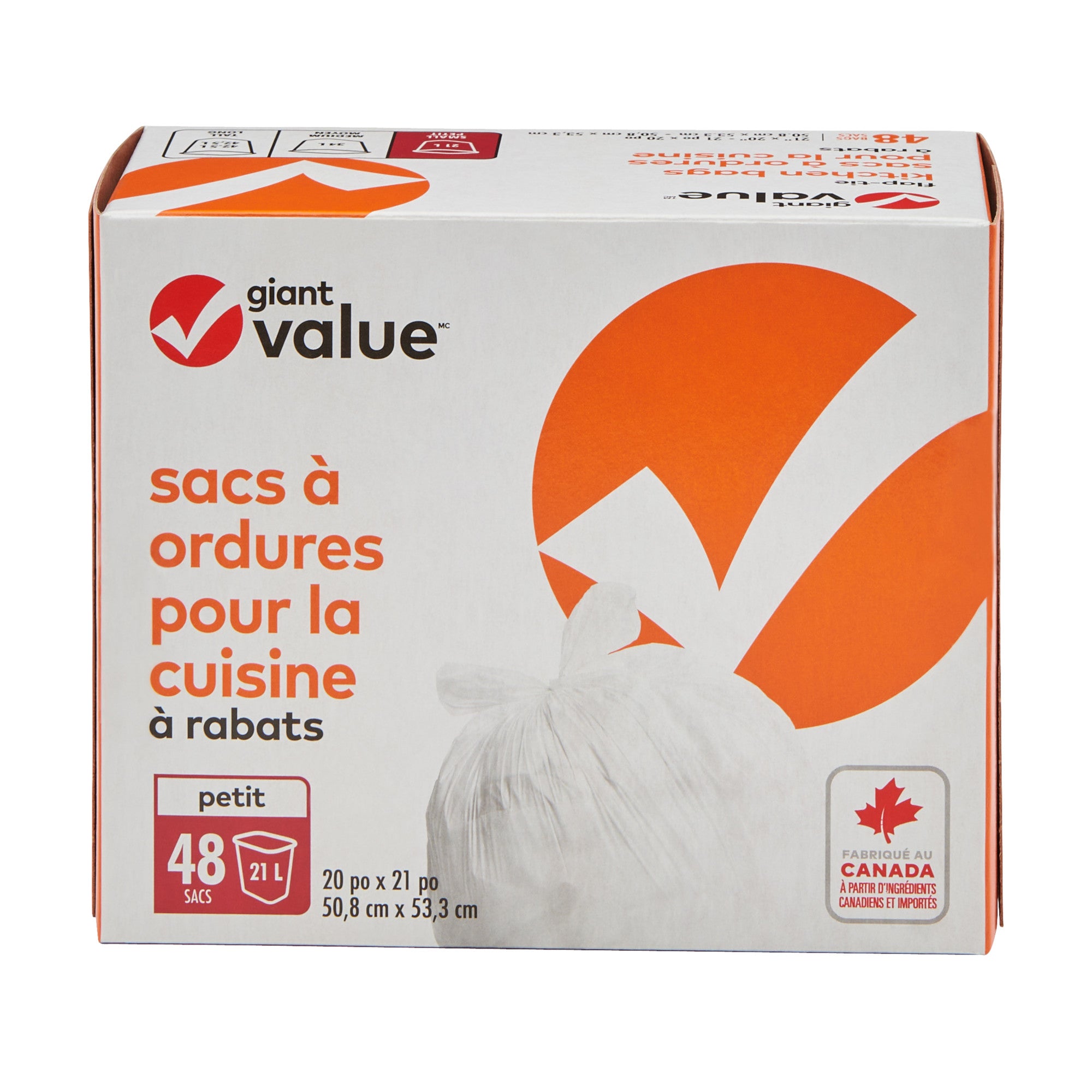 Giant Value Flap-Tie Kitchen Food Waste Bags, 20-in x 21-in, White, 48 ...