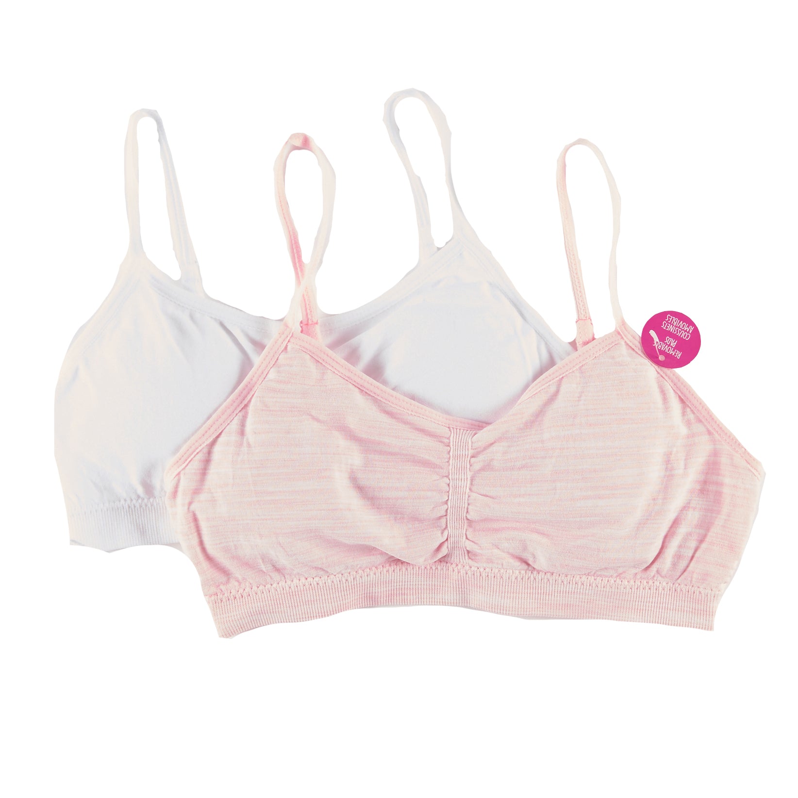 BELLA & BIRDIE Girl's Bralette Bra, Extra Large, White and Pink, 2-Pac ...