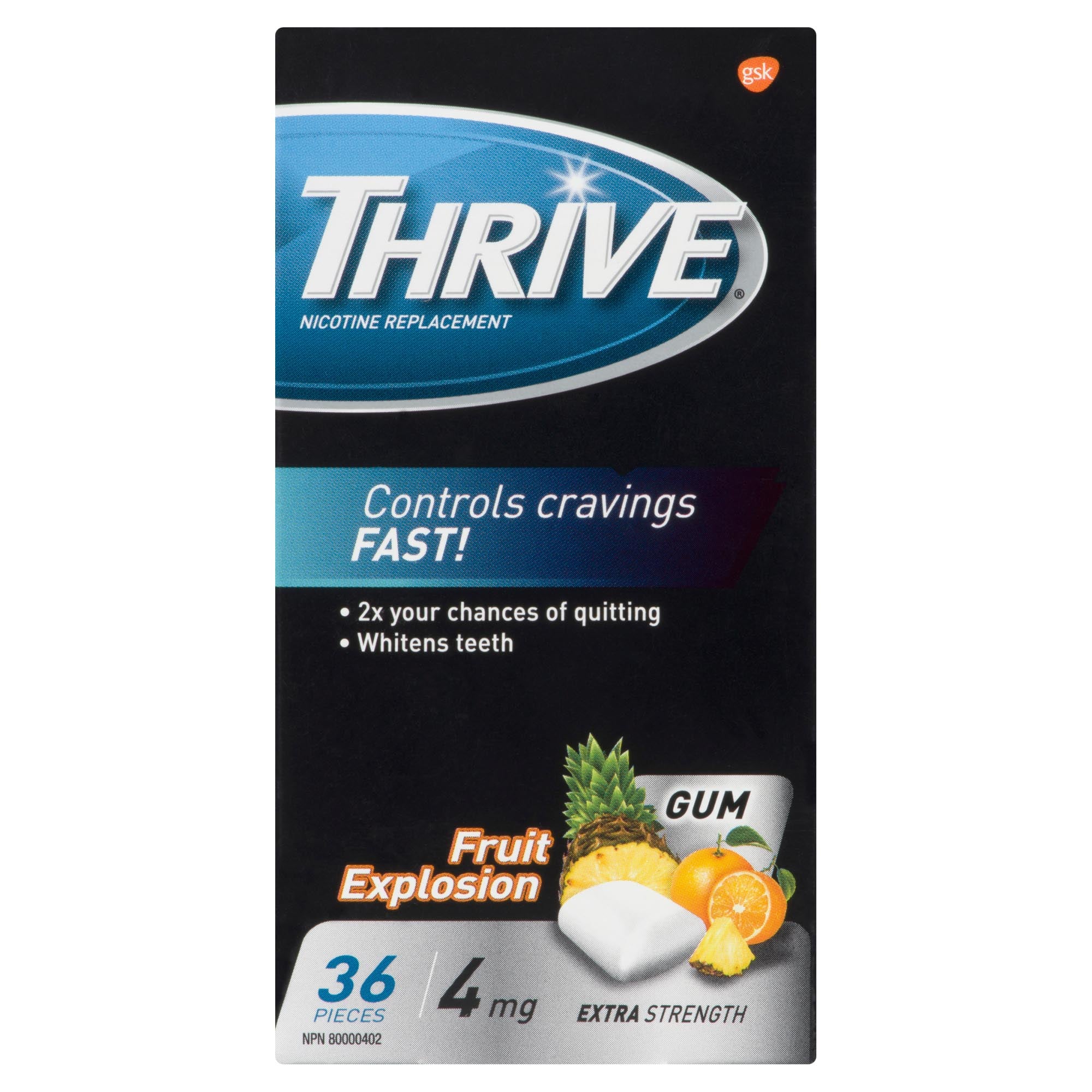 Thrive Nicotine Replacement Gum Fruit Explosion Extra Strength, 36-Pie ...