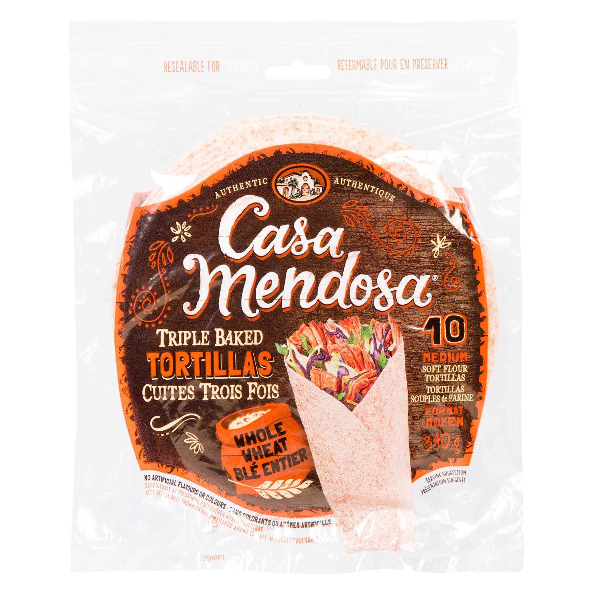 Casa Mendosa Medium Triple Baked Whole Wheat Tortillas, 10-Pack, 340-g ...