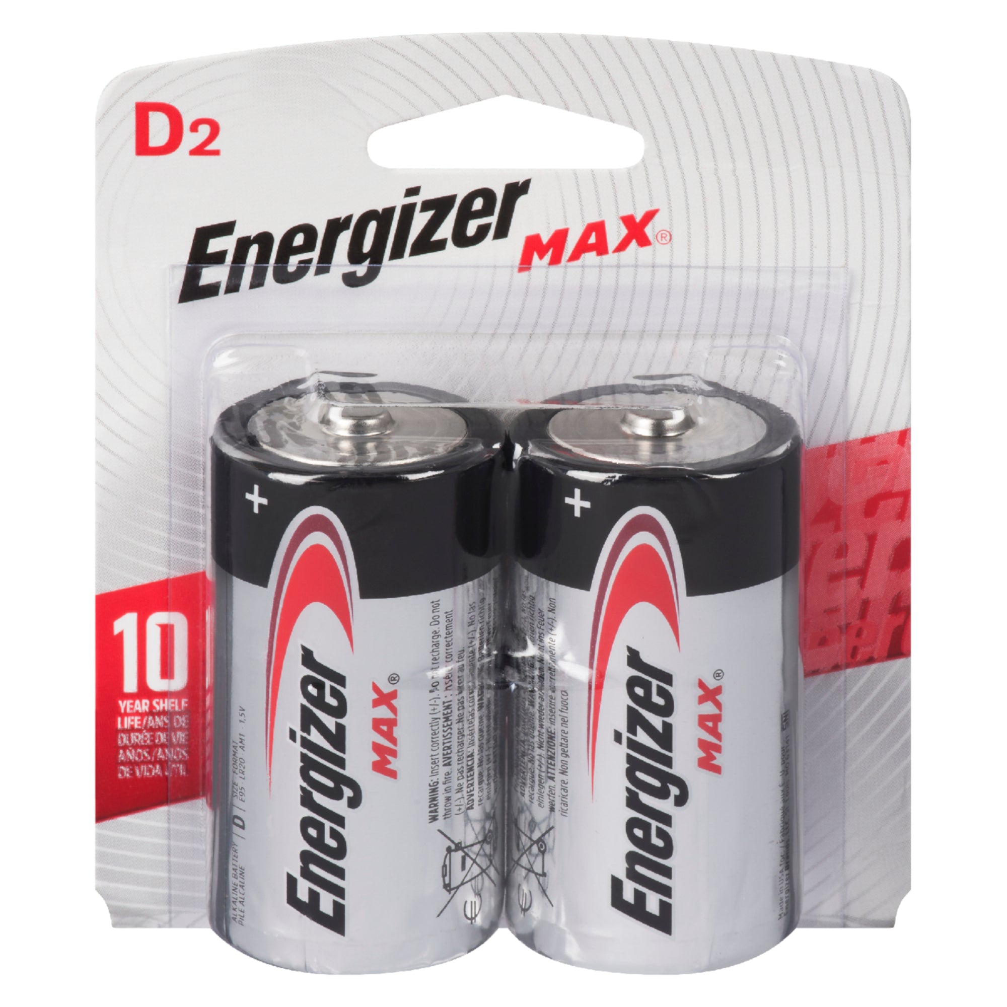 Energizer D2 Max D Alkaline Batteries, Black and White, 2-Pack – Giant ...