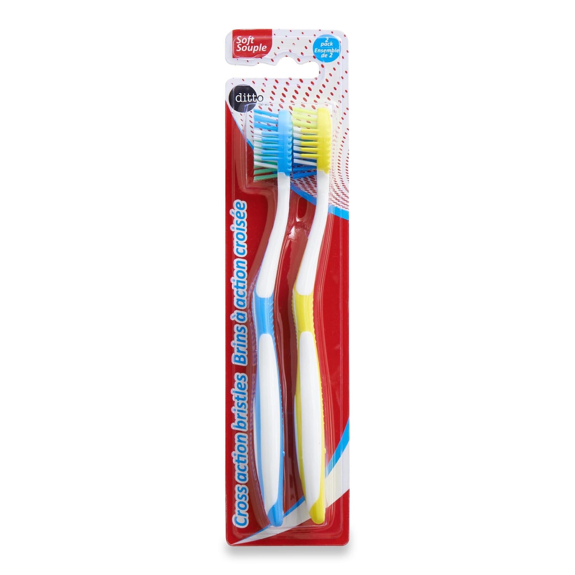 Ditto Cross Action Toothbrush with Soft Bristles, Assorted Colours, 2 ...