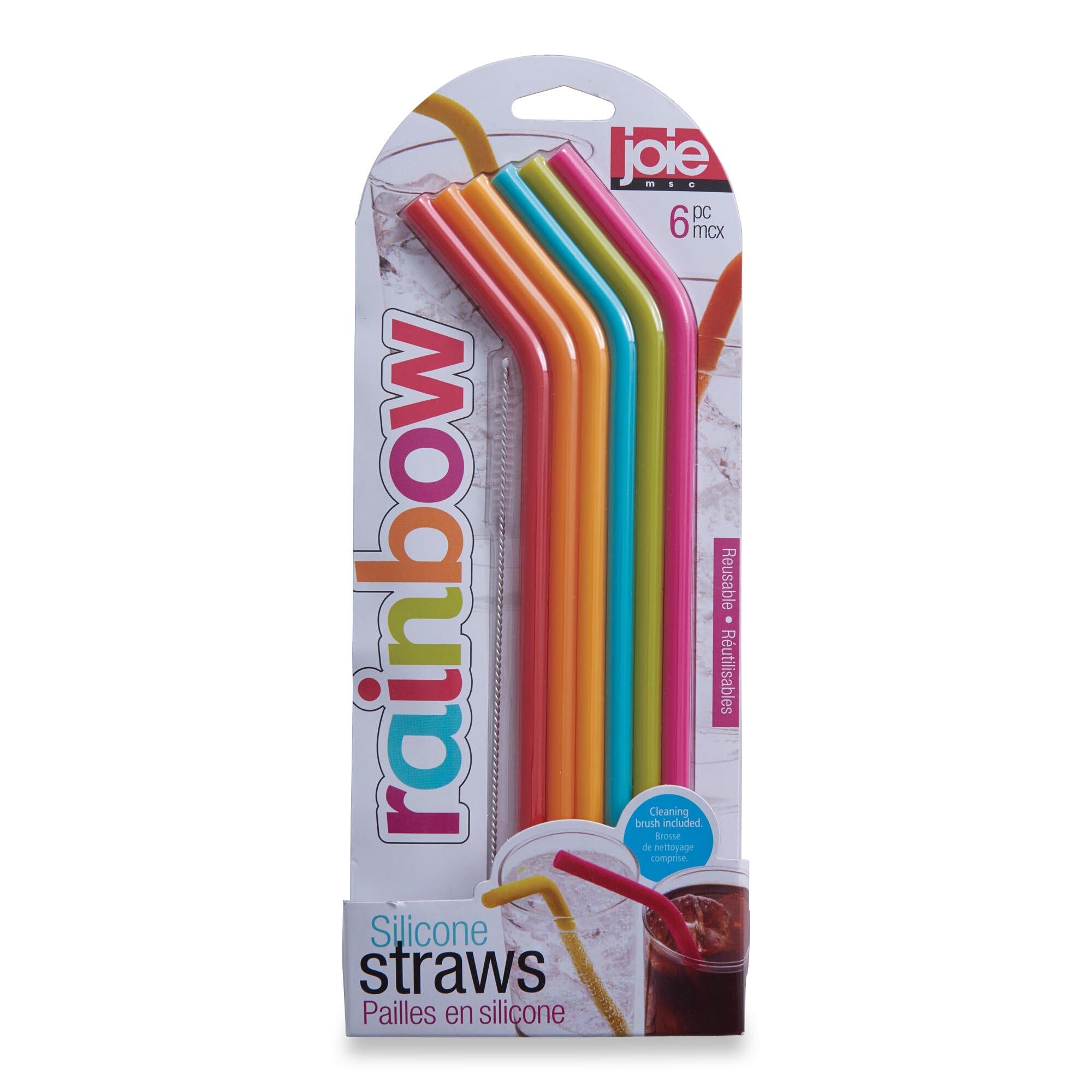 Joie Rainbow Eco-Friendly Silicone Straws with Cleaning Brush, Assorte ...